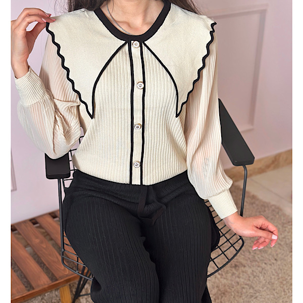 بلوز بافت آستین پلیسه – فروشگاه اینترنتی تیپفل